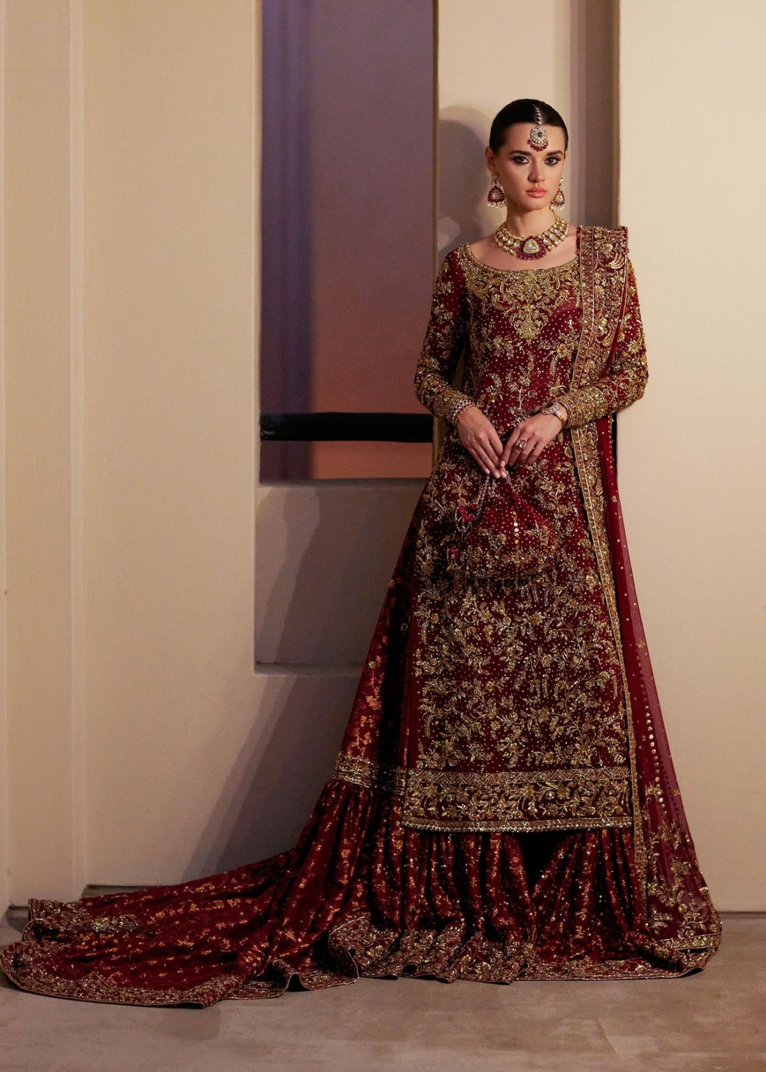 Classic Red Wedding Gharara Pakistani Bridal Outfit - Nameera Bridal